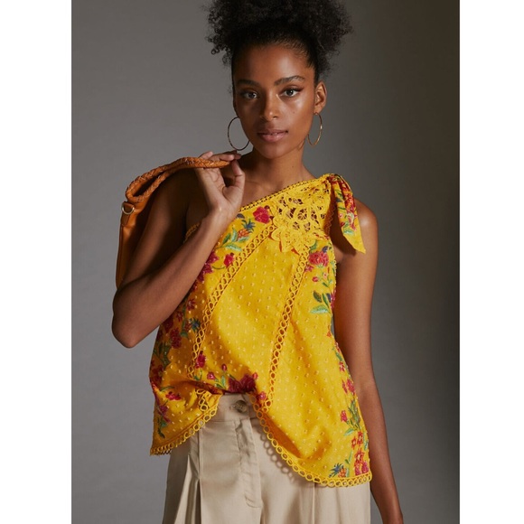 FARM Rio | Tops | Farm Rio Anthropologie One Shoulder Embroidered ...